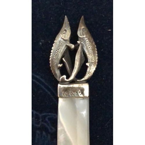 Faberge Caviar serving spoon & knife set, 925 silver & mother of pearl ...