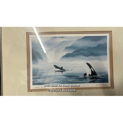 Bruce Muir, two wildlife art cards, framed, 21.5 x 14cm / T33