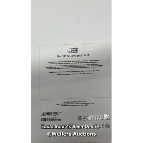 APPLE IPAD 10TH GEN / 10.9 INCH / WIFI / 256GB / SILVER / MPQ83B/A ...
