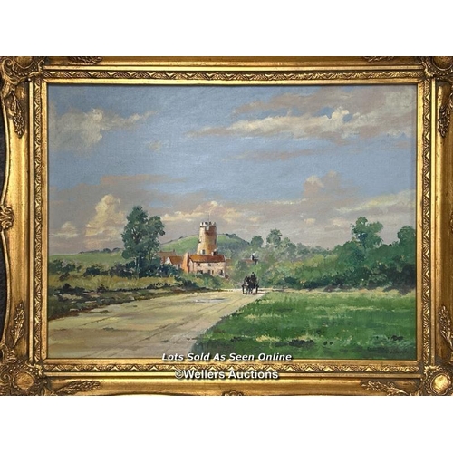 Four original paintings including A.M. Allen farm scene oil on canvas ...