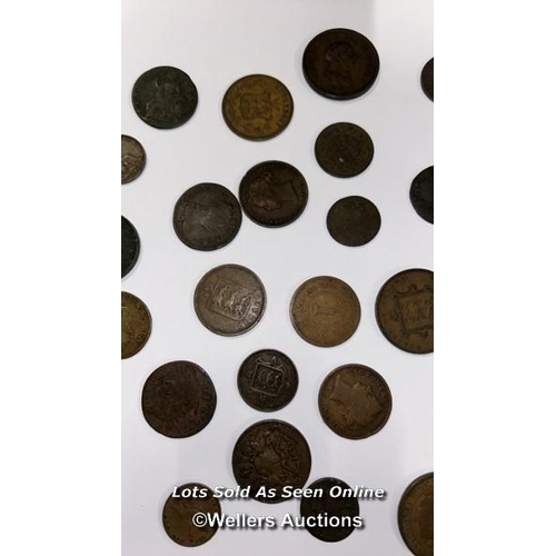 A collection of old coins including 1720 George IV and 1854 Victoria ...