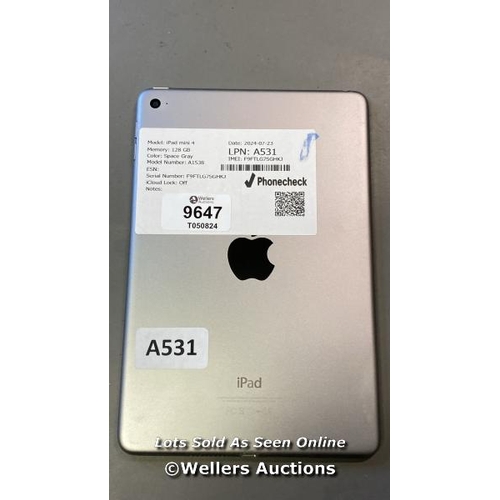 APPLE IPAD MINI 4 128GB MODEL A1538 ICLOUD LOCK: UNLOCKED IMEI ...