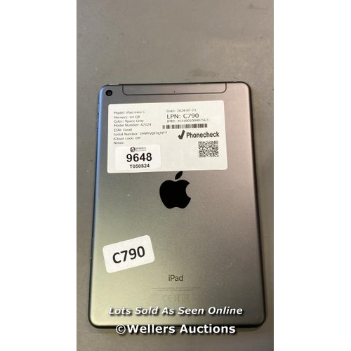 APPLE IPAD MINI 5 64GB MODEL A2124 ICLOUD LOCK: UNLOOKED IMEI ...
