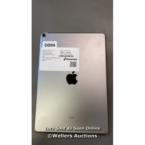 APPLE IPAD PRO 10.5' 256GB MODEL A1701 ICLOUD:LOCKED IMEI:DMPXD0Z1HP50