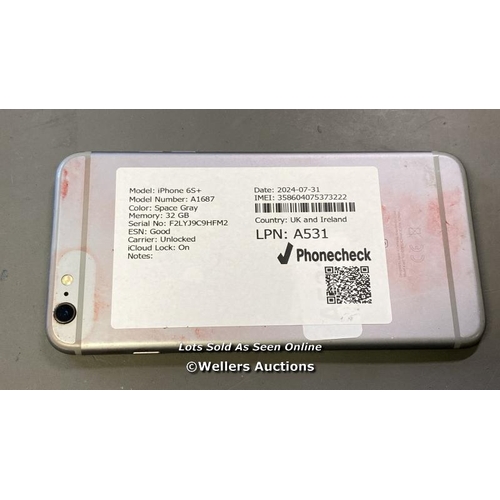 IPHONE 6S PLUS MODEL A1687 32GB CARRIER: UNLOCKED ICLOUD LOCK: ON IMEI ...