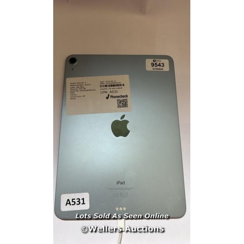 IPAD AIR 4 / MODEL NO: A2316 / SKY BLUE / 256GB / SERIAL NO ...