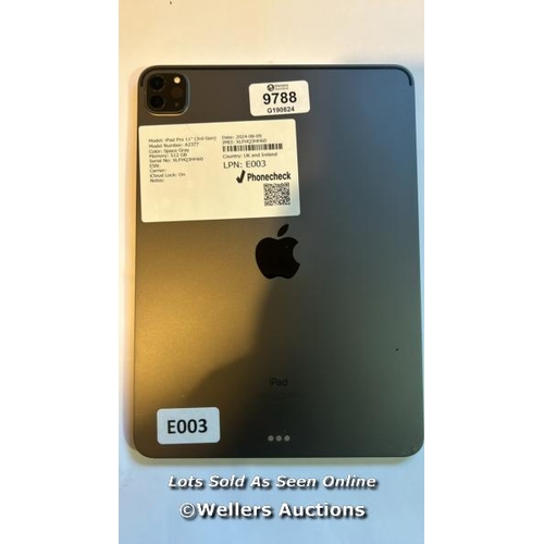 IPAD PRO 11" (3RD GEN) / MODEL NO: A2377 / SPACE GREY / 512GB / SERIAL ...