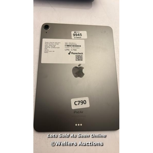 IPAD AIR (5TH GEN) / MODEL NO: A2588 / SPACE GREY / 256GB / SERIAL NO ...