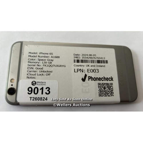 APPLE IPHONE 6S / MODEL NO: A1688 / SPACE GREY / 128GB / SERIAL NO ...