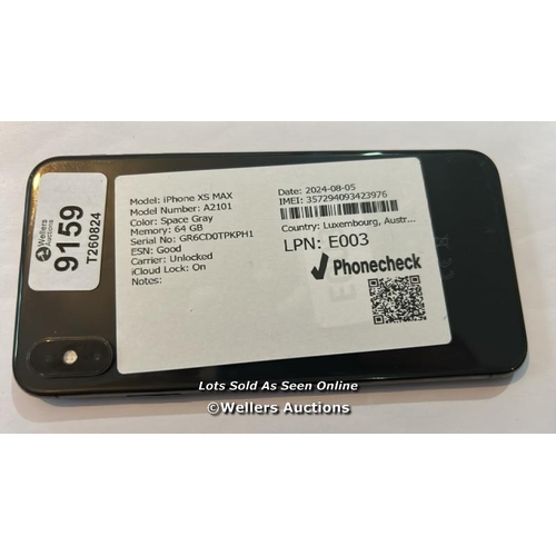 APPLE IPHONE XS MAX / MODEL NO: A2101 / SPACE GREY / 64GB / SERIAL NO ...