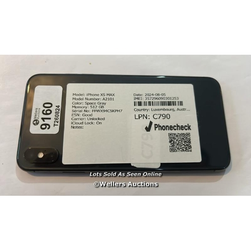 APPLE IPHONE XS MAX / MODEL NO: A2101 / SPACE GREY / 512GB / SERIAL NO ...
