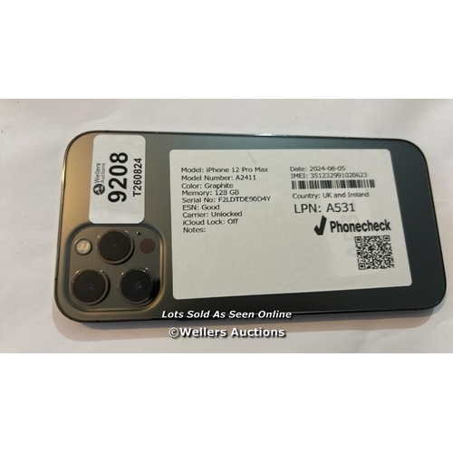 APPLE IPHONE 12 PRO MAX / MODEL NO: A2411 / GRAPHITE / 128GB / SERIAL ...