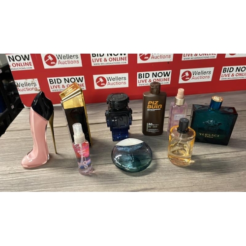 BAG OF PART USED PERFUMES INCL. VERSACE EROS AND 1 MILLION / G43