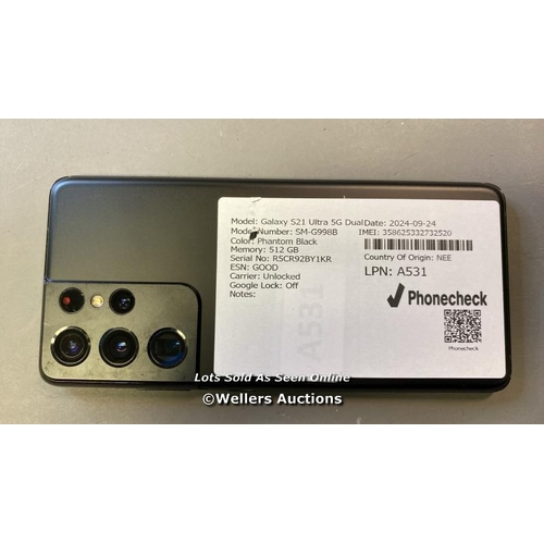 SAMSUNG GALAXY S21 ULTRA 5G DUAL / SM-G998B 512GB GOOGLE LOCK: OFF IMEI ...