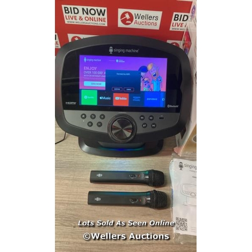 SINGING MACHINE PREMIUM WIFI KARAOKE SYSTEM WITH 10.1" TOUCHSCREEN DISPLAY / POWERS UP / BOTH MICS W