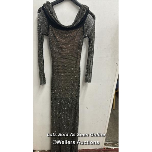 SELF-PORTRAIT BLACK RHINESTONE FISHNET MAXI DRESS / UK 12 / NEW / G36