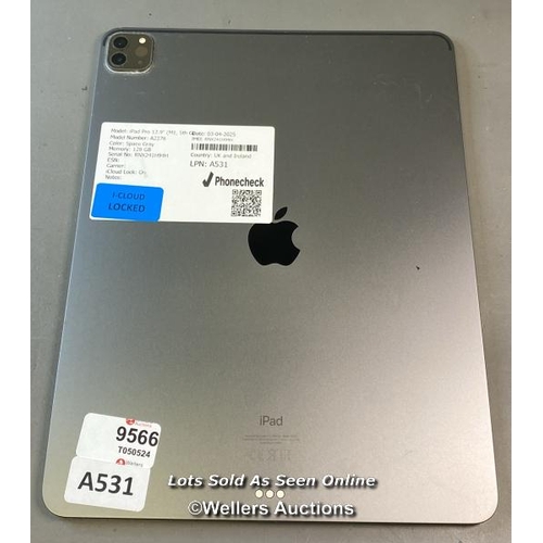APPLE IPAD 12.9"(M1,5TH GEN) A2378/ SPACE GRAY/128GB/ IMEI-RNX241H94H ...