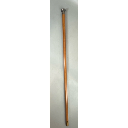 A hallmarked silver topped possibly military walking stick, 90cm long