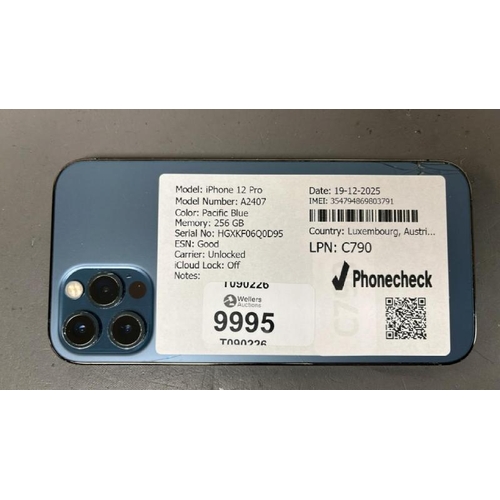 APPLE IPHONE 12 PRO/ A2407/ PACIFIC BLUE/ 256GB/ I-CLOUD UNLOCKED/ IMEI ...