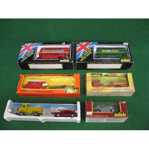 Six Solido diecast 1:50 and 1:43 models to comprise: two London buses ...