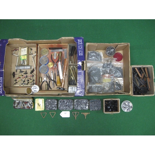 Two boxes of O gauge track laying parts and tools to include: large ...