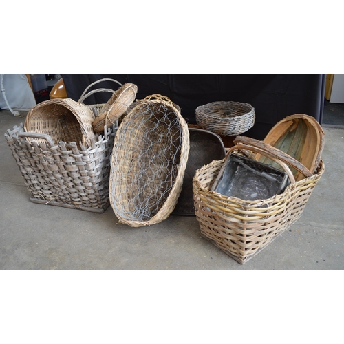 Quantity of wicker baskets of various sizes, shapes and trugs.