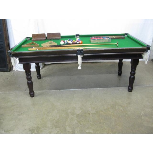 Mahogany snooker/dining table, the top having moulded edge and cut ...