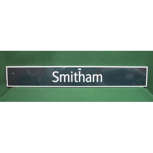 Enamelled metal station sign for Smitham, once mounted via ends to ...