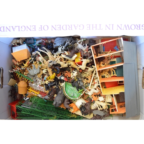 Collection of playworn Britains plastic model animals together with a ...