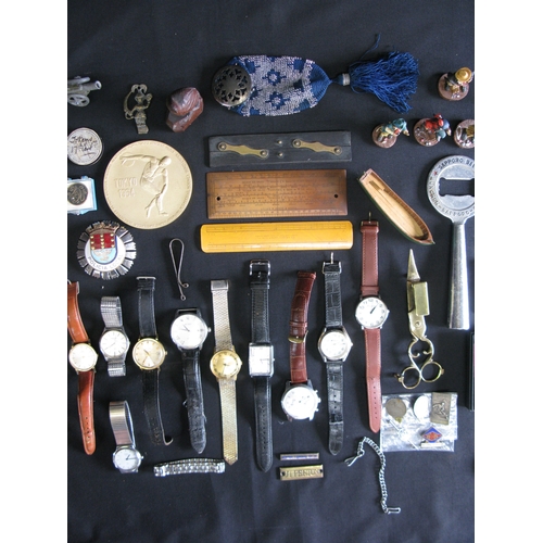 Collection of sundry items to include: wrist watches, toy figures and ...