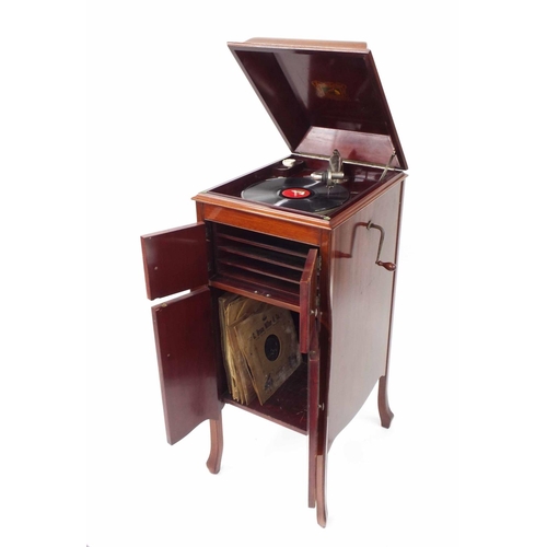 HMV cabinet gramophone, with an exhibition sound box, 42" high, 18" wide