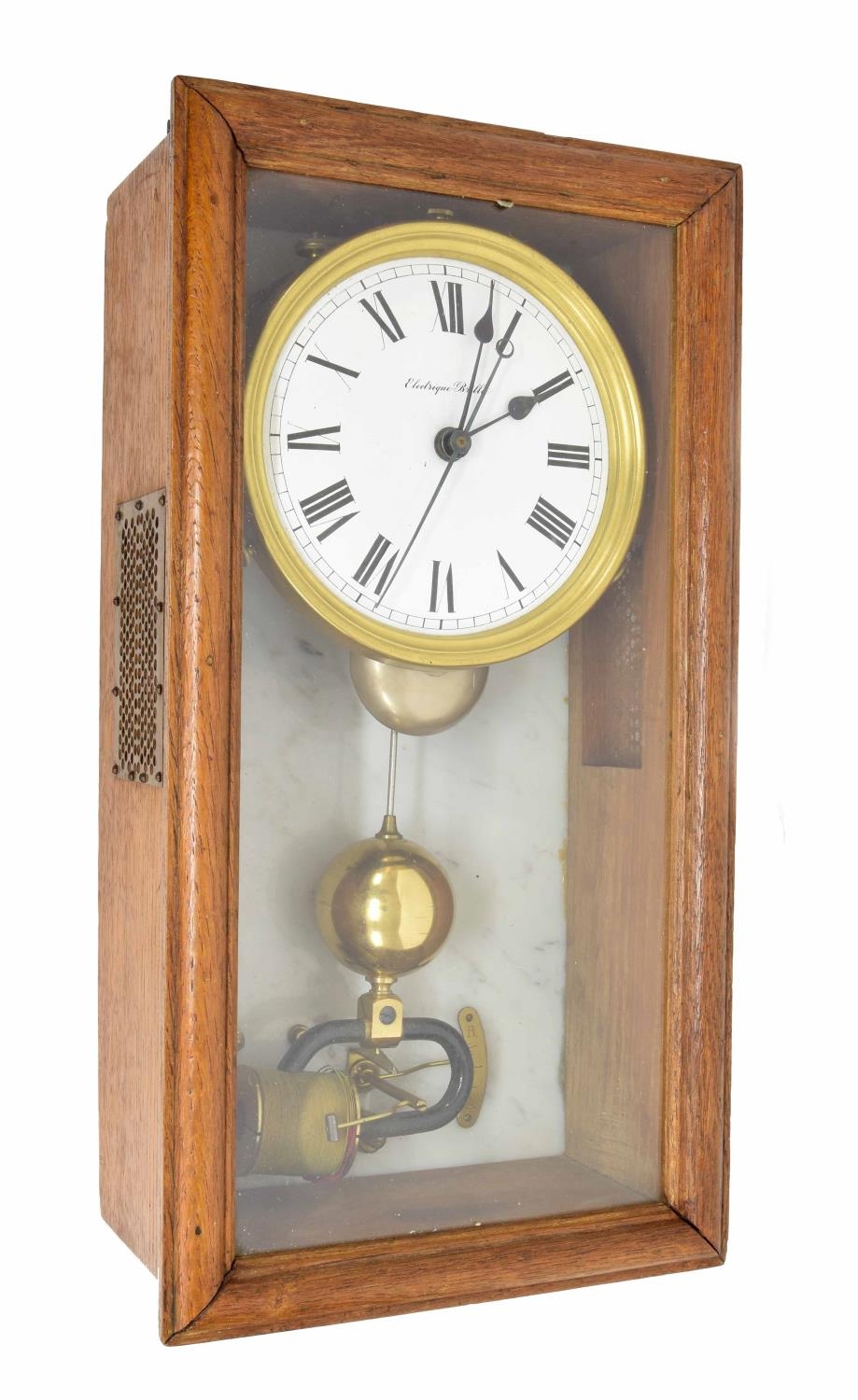 An extremely rare Brillie electric master clock, with bell strike ...