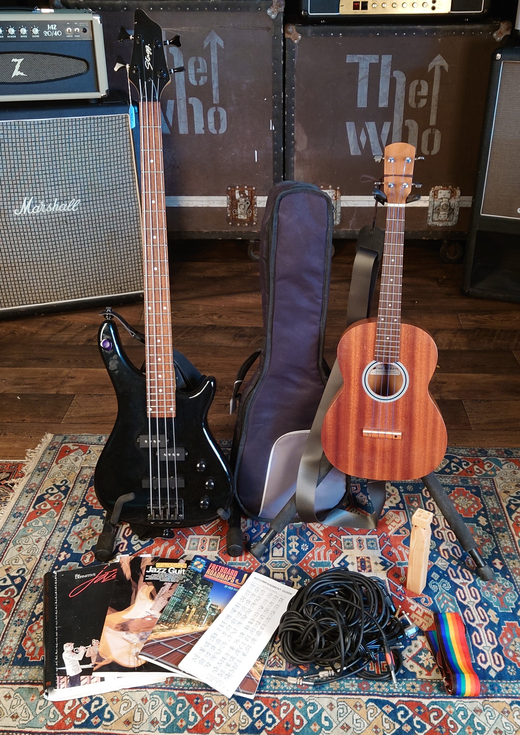Stagg bass guitar, with padded gig bag; together with a Blue Moon ...
