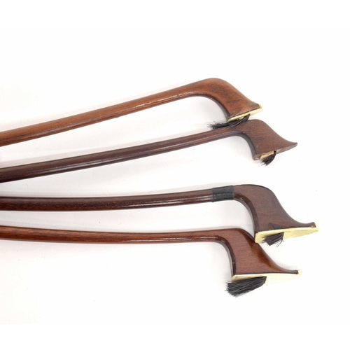 Four old nickel mounted double bass bows (4)
