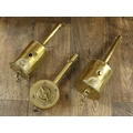Two similar John Linwood Warranted clock brass spit jacks, 15” high ...
