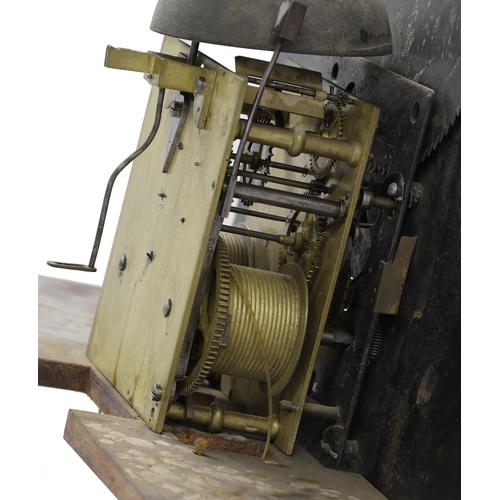 Large mahogany eight day longcase clock, the 15" painted arched dial ...