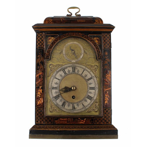Black lacquer and chinoiserie decorated single fusee bracket clock with ...