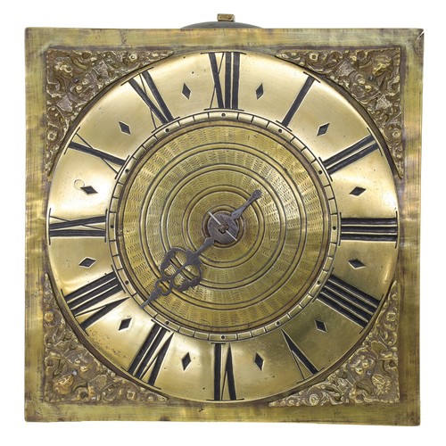 Quaker oak thirty hour longcase clock, the 10" square brass dial with ...