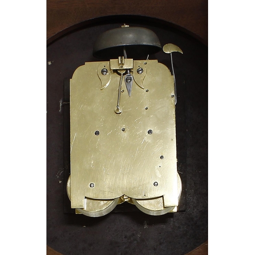 Large mahogany double fusee wall dial clock, the 16" convex cream dial ...