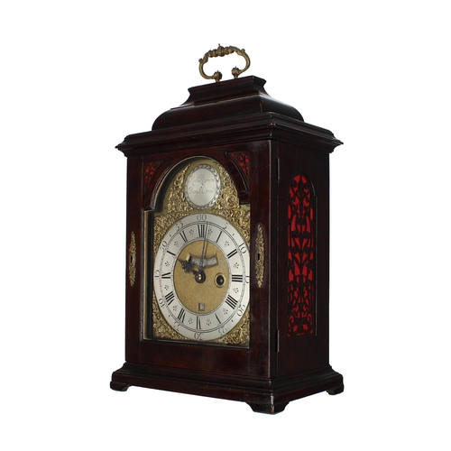 Good English ebonised single fusee verge bracket clock, the 7" brass ...