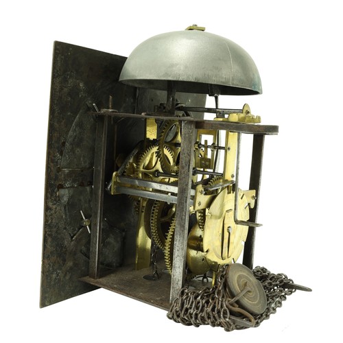 Early Quaker brass hook and spike thirty hour wall clock timepiece, the ...