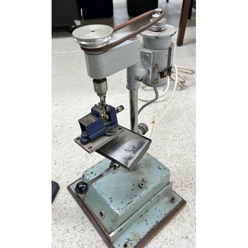 Old electric watchmakers drill, 16”; also a modern handheld drill on ...