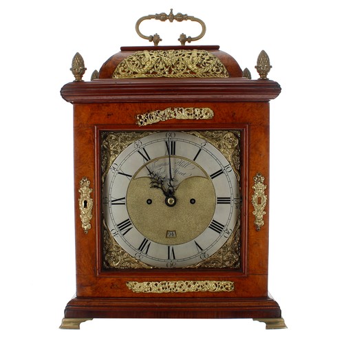 English birds eye walnut double fusee verge bracket clock, the 7.5 ...