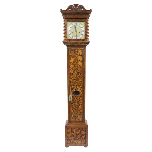 Good English walnut floral marquetry eight day longcase clock with five ...