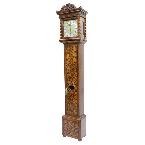 Good English walnut floral marquetry eight day longcase clock with five ...