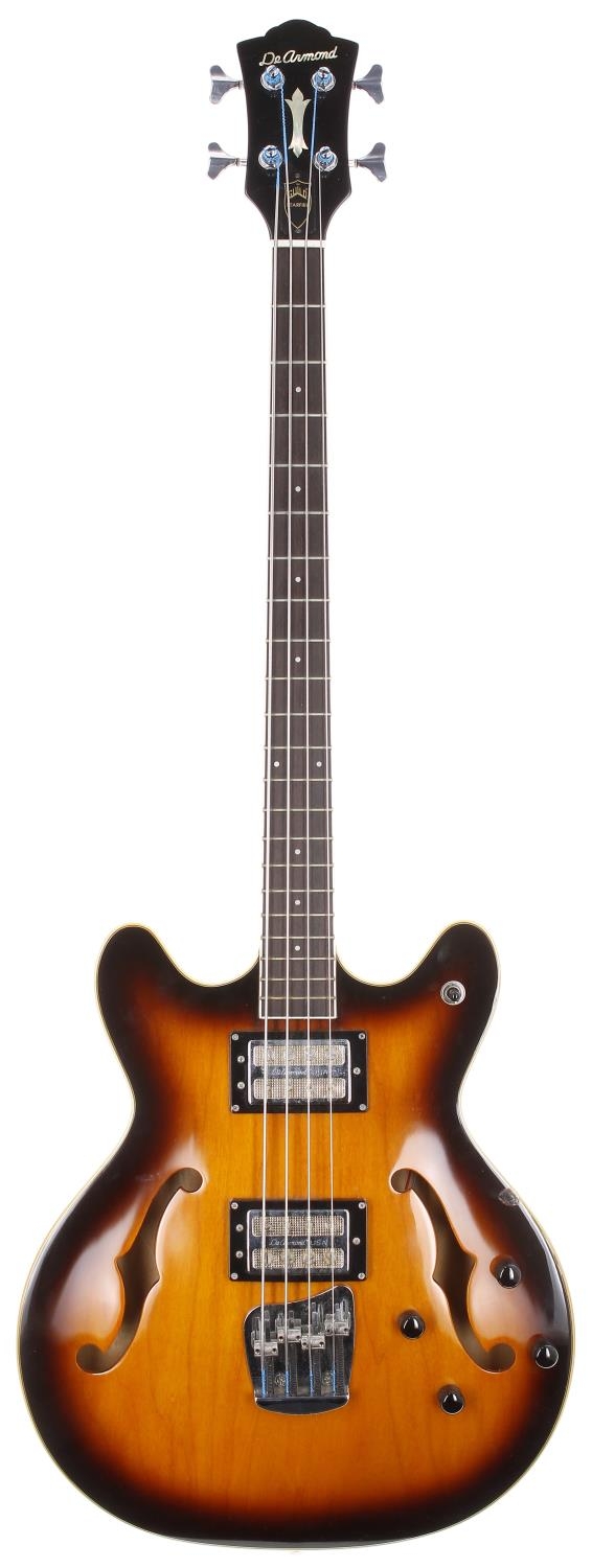 DeArmond by Guild Starfire semi-hollow body bass guitar, made in Korea; Body: sunburst finish, parti