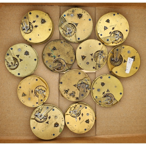 Twelve fusee lever pocket watch movements principally for repair (12)