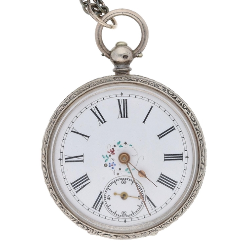 Silver (0.800) cylinder engraved fob watch, three-quarter plate ...