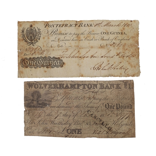 Pontefract Bank One Guinea note, dated 1810, series no. 565; together ...