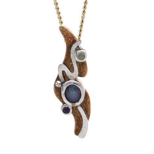 Clogau Welsh Gold 9ct pendant on necklace, set with an opal, amethyst ...